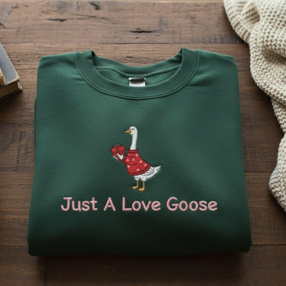Cute Valentine Goose Embroidered Sweatshirt, Funny Duck Love Shirt ...
