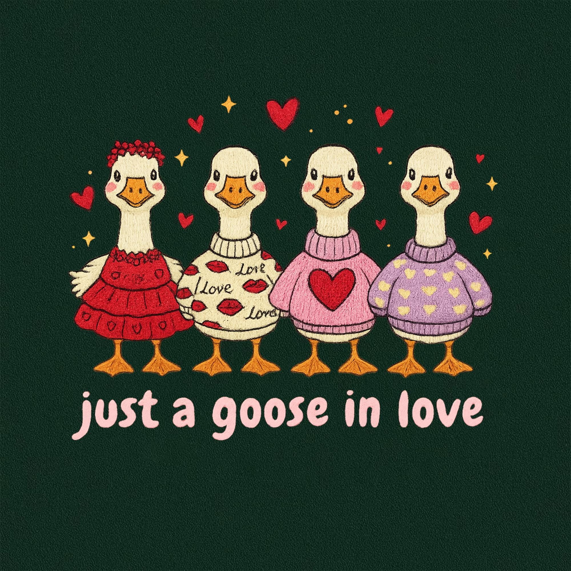 Cute Valentine Goose Trio Embroidery , Valentine’s Day Heart Bow ...