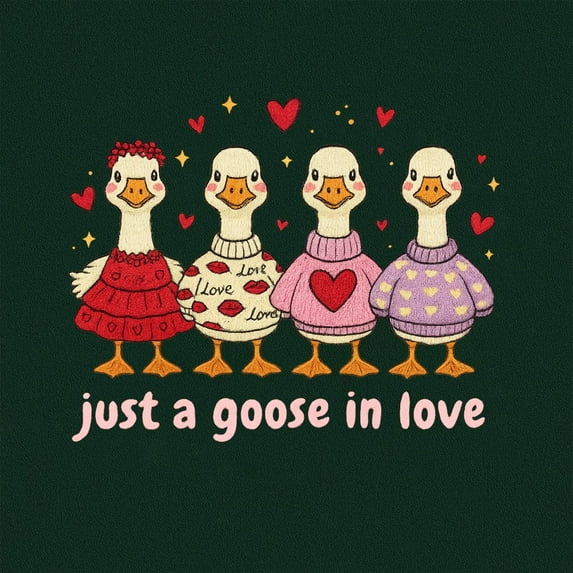 Cute Valentine Goose Trio Embroidery , Valentine’s Day Heart Bow ...