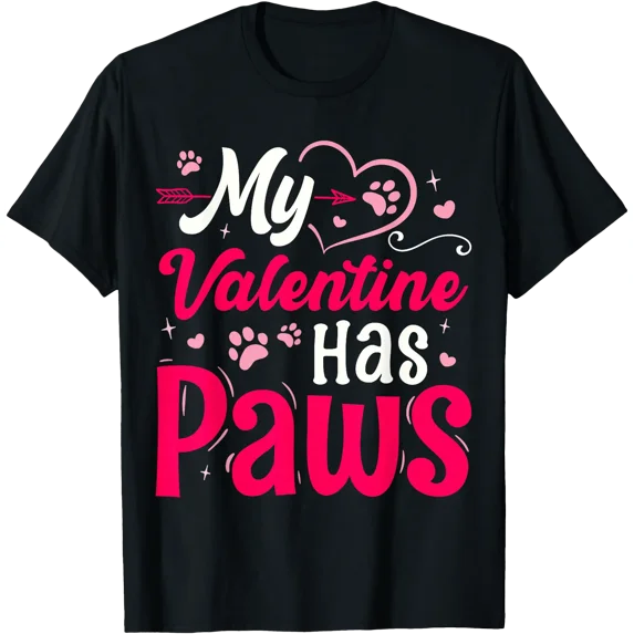 Cute Valentine Has Paws Heart & Paw Print T-Shirt for Dog & Cat Lovers ...