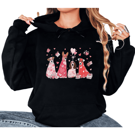 Cute Valentine's Day Dog Themed Print hoodie Sweatshirt Graphic ...
