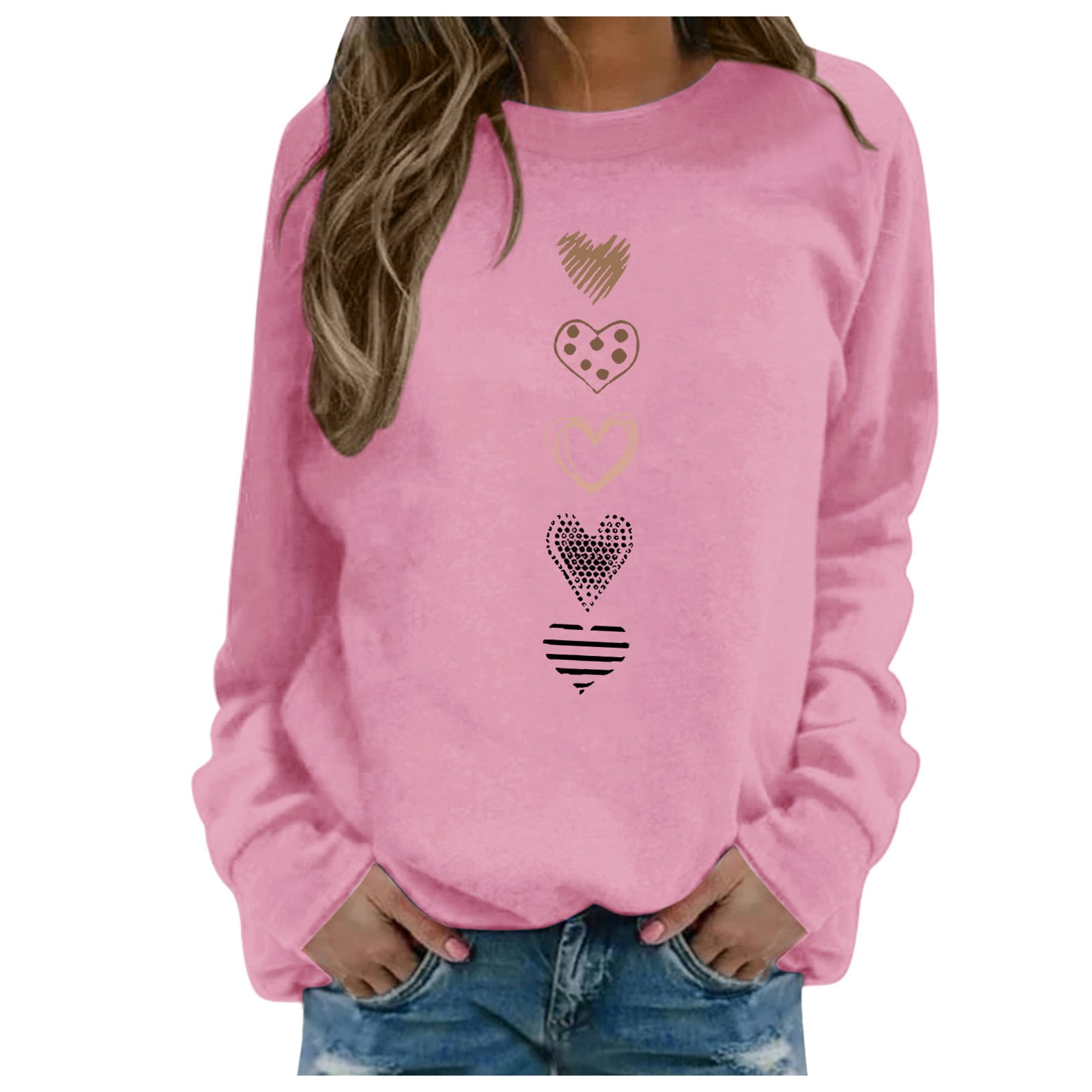 Cute Valentine's Sweatshirt Women Love Heart Print Shirts Casual ...