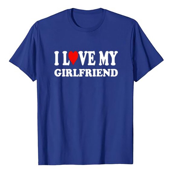Cute Valentines Day Heart Men T-Shirt I Love My Girlfrienf Letter Print ...