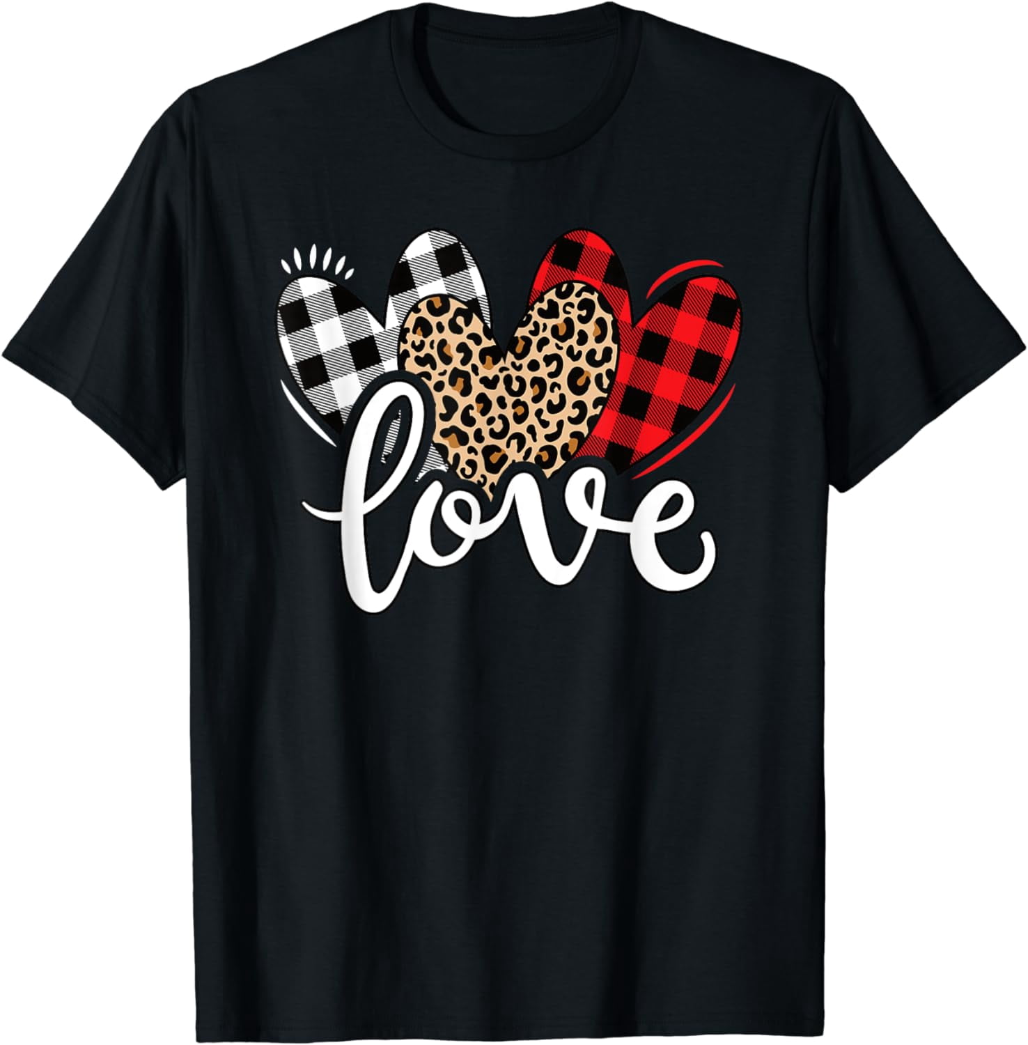 Cute Valentines Day Leopard Print Buffalo Plaid Love Heart T-Shirt ...