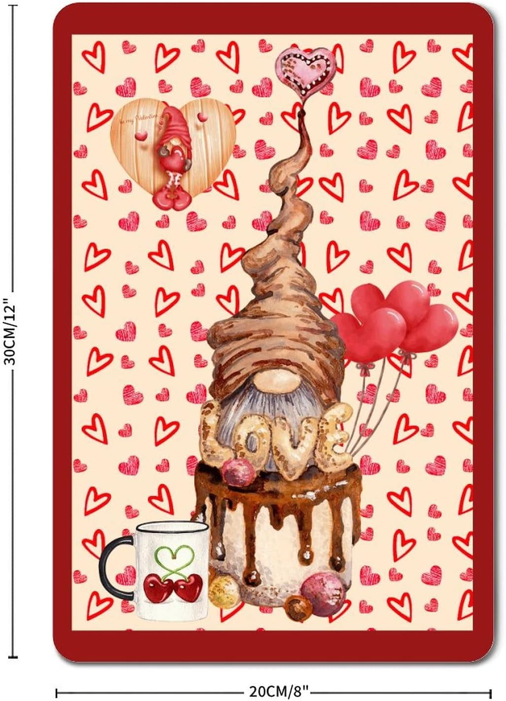 Cute Valentines Gnome on Seamless Hearts Background Vintage Metal Signs ...