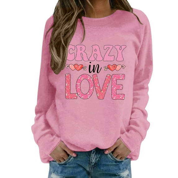 Cute Valentines Sweatshirt Women Love Heart Shirts Casual Print Fashion ...