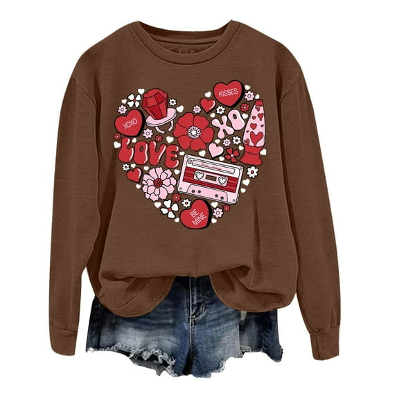 Cute Valentines Sweatshirt Women Love Heart Shirts Lovers Printed ...