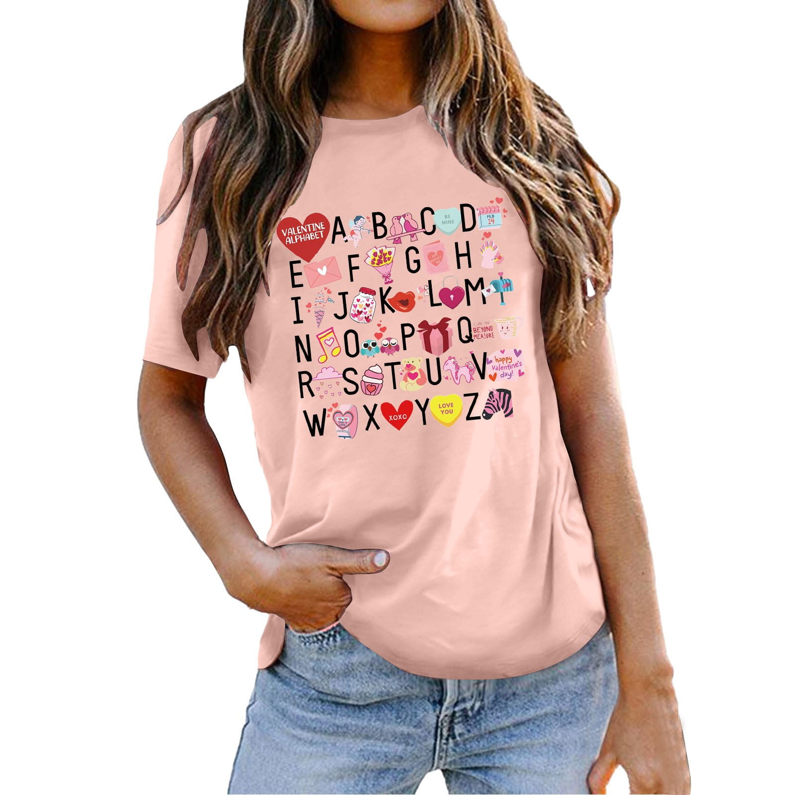 Cute Valentines Women Tops Love Heart Shirts Shirts Retro Candy Teacher ...