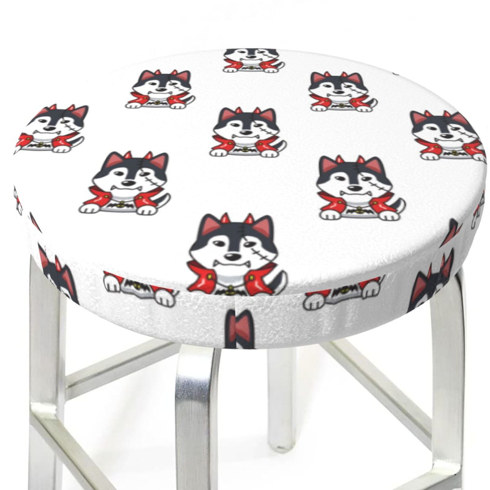 Cute Vampire Husky Dog Funny Round Bar Stool Covers, Soft Velvet Bar ...