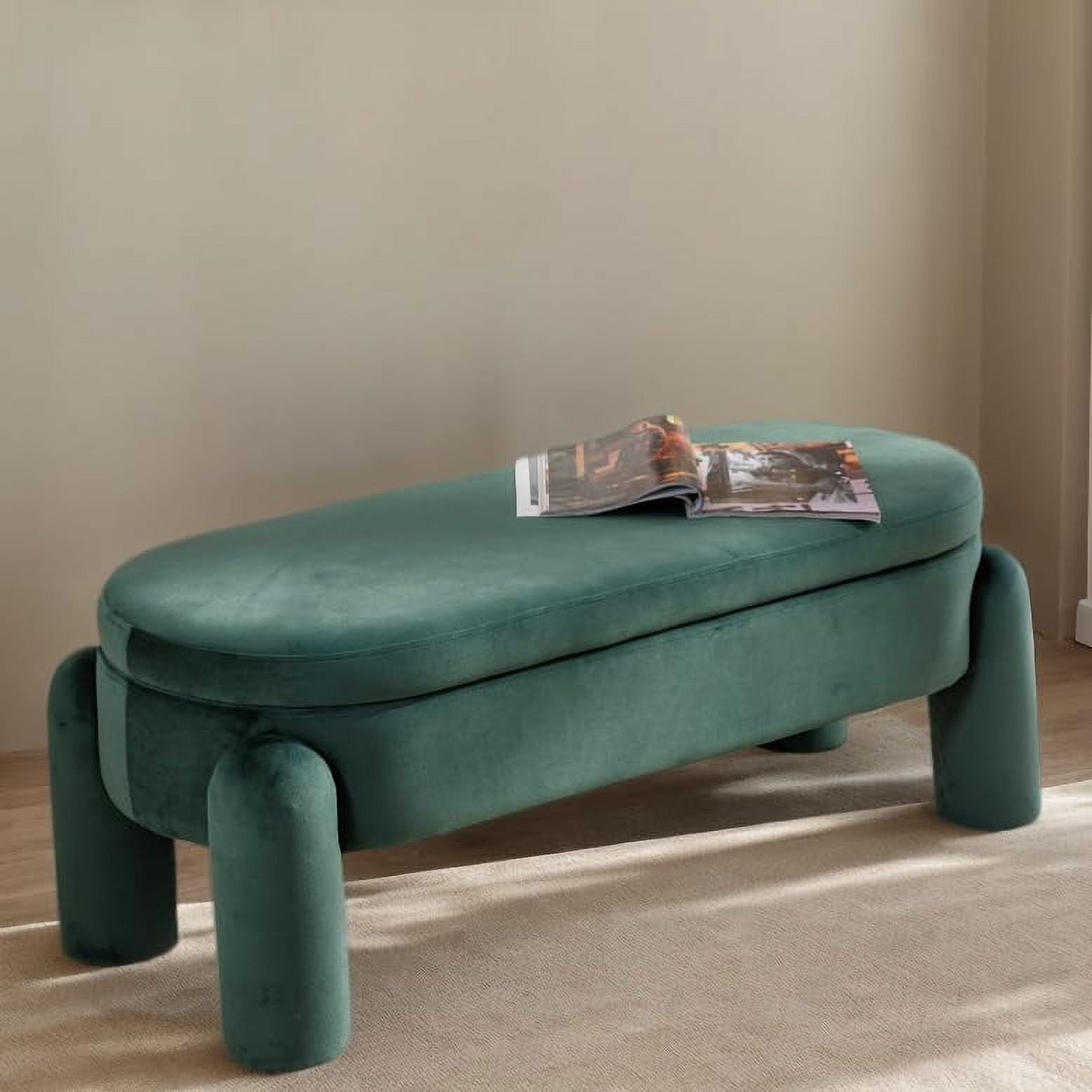Cute Velvet Storage Bench Upholstered 45" Wide Entryway Bench with ...