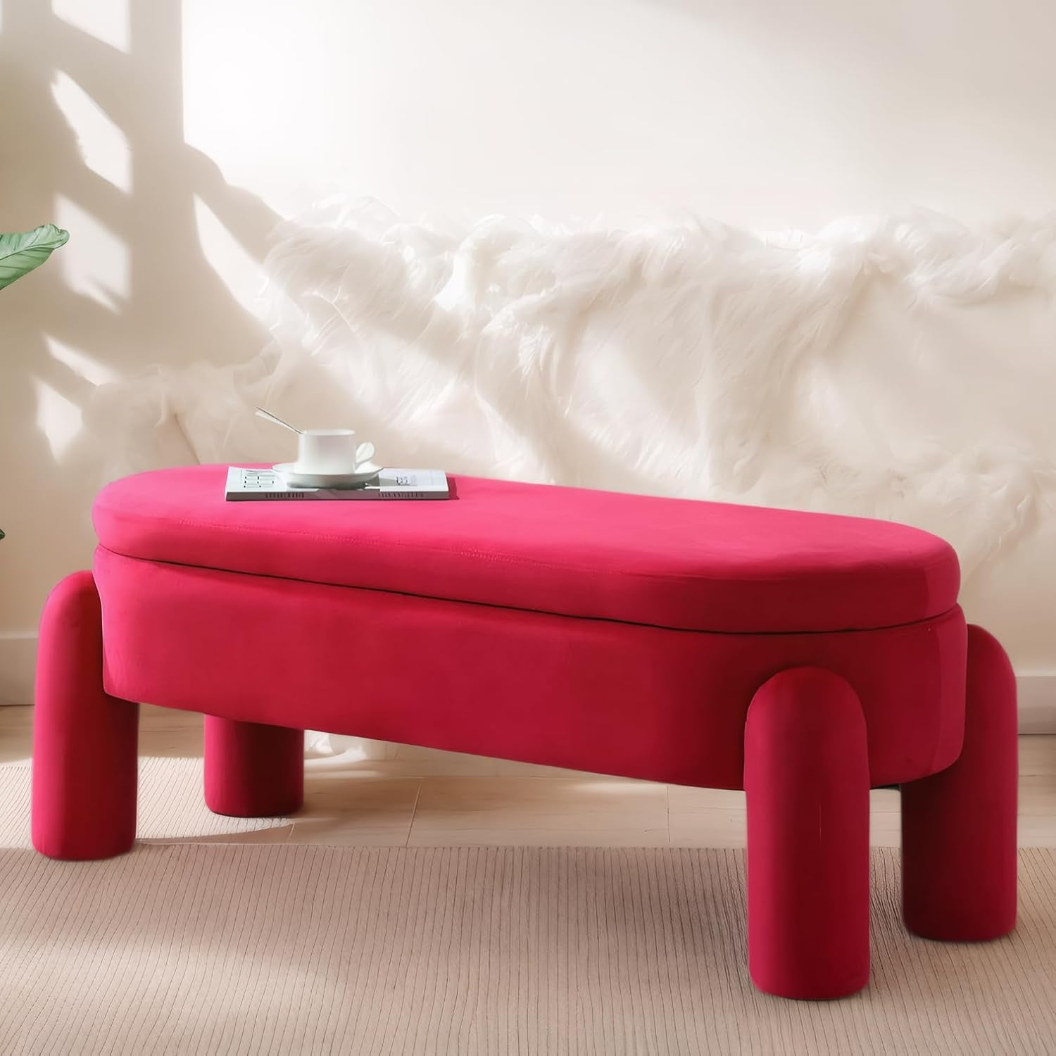 Cute Velvet Storage Bench Upholstered 45" Wide Entryway Bench with ...