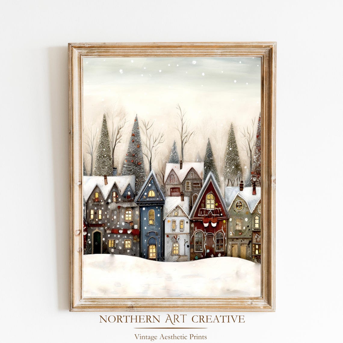 Cute Village Print,Hosting Decor, Wall Art, Cozy Winter Town Print ...