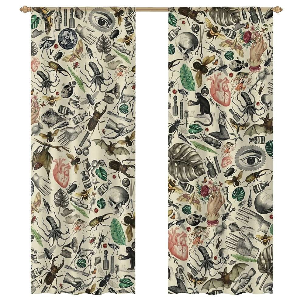 Cute Vintage Bug Pattern Tulle Curtains For Living Room Chiffon Sheer ...