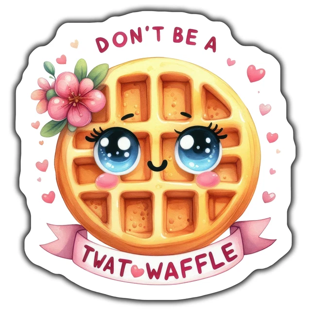 Cute Waffle Sticker, Adorable Kawaii Waffle Decal, Food Pun Sticker ...