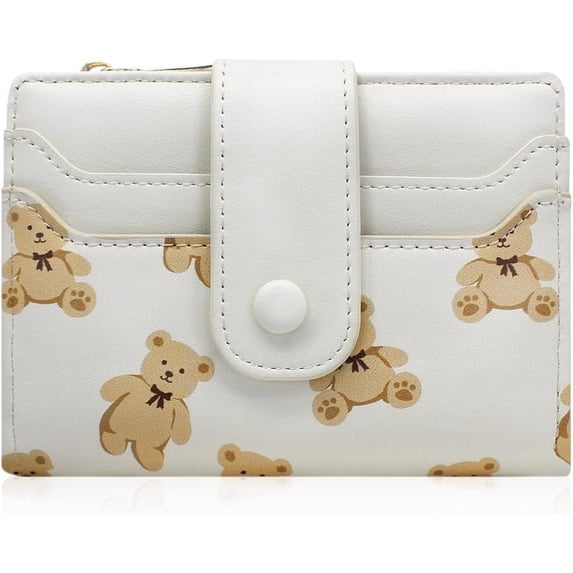 Cute Wallet for Women, Bear Print Zip Bifold Wallet with Front Card ...