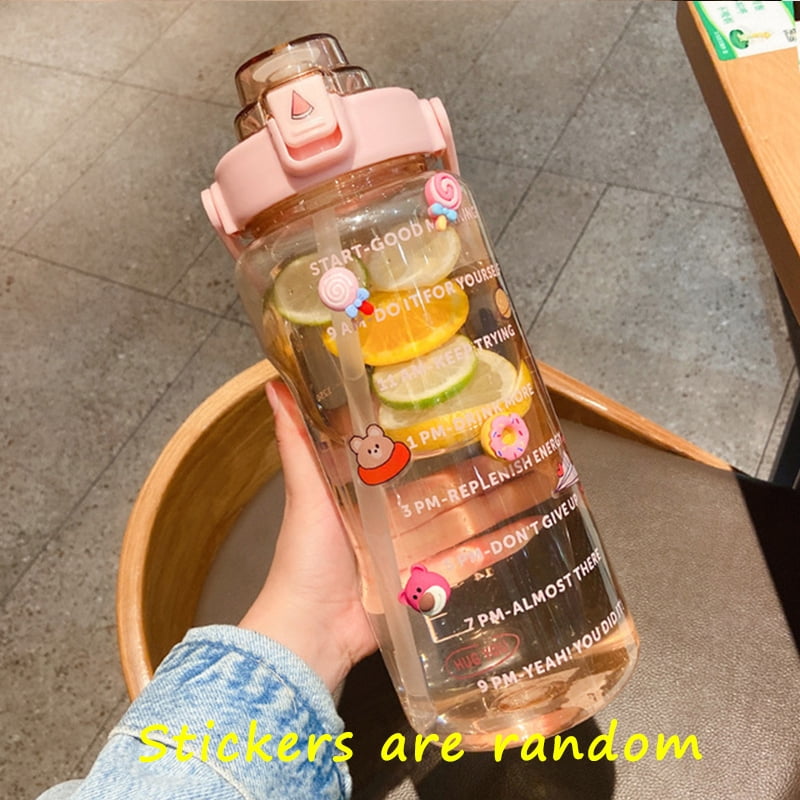 Cute Water Bottle 2 Liter Large Capacity Straw Drinking Bottle with Stickers Sport Plastic Cups ...
