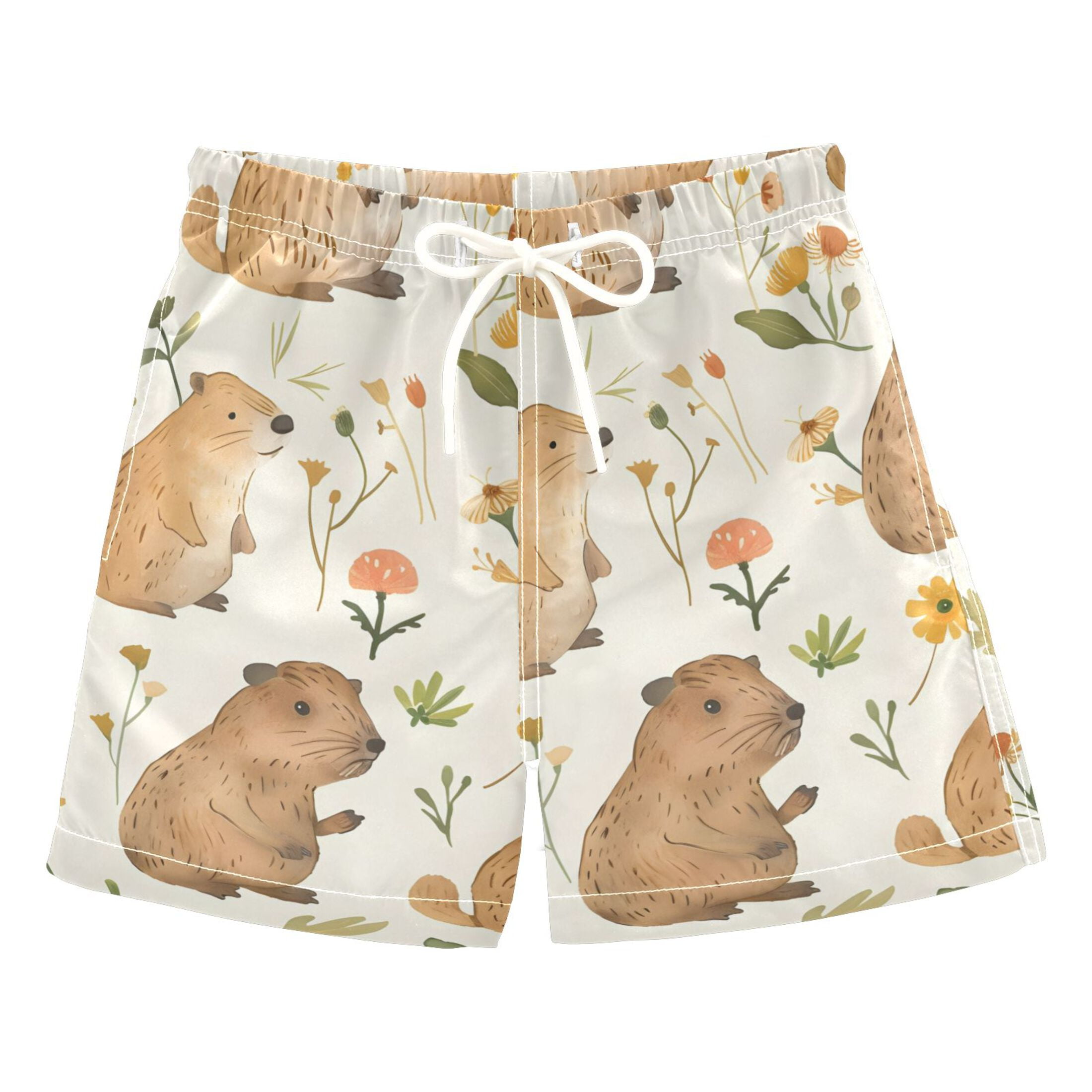 Cute Water Hogs with Flowers Leaves Boys' Swim Trunks Board Shorts ...