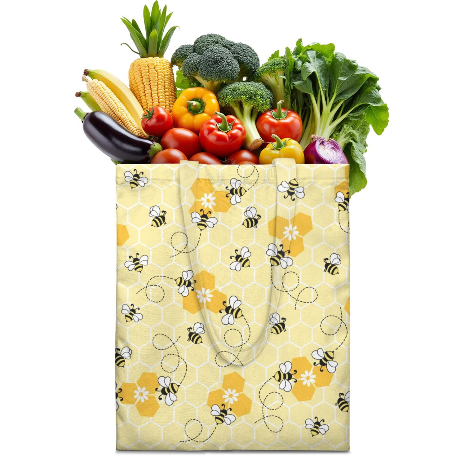 Cute Watercolor Bee Tote Bag – Hand-Drawn Honeybee & Floral Pattern ...