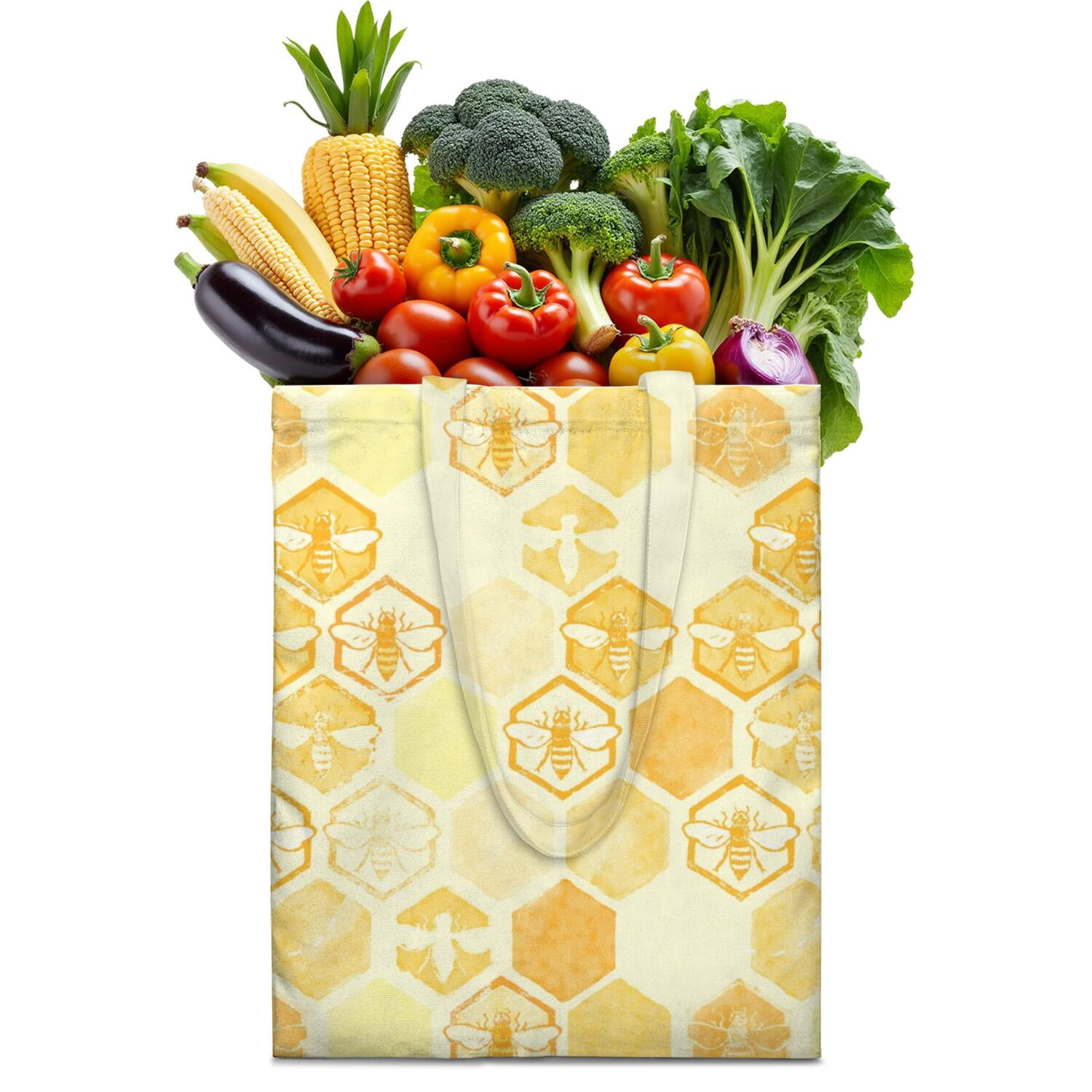 Cute Watercolor Bee Tote Bag – Hand-Drawn Honeybee & Floral Pattern ...