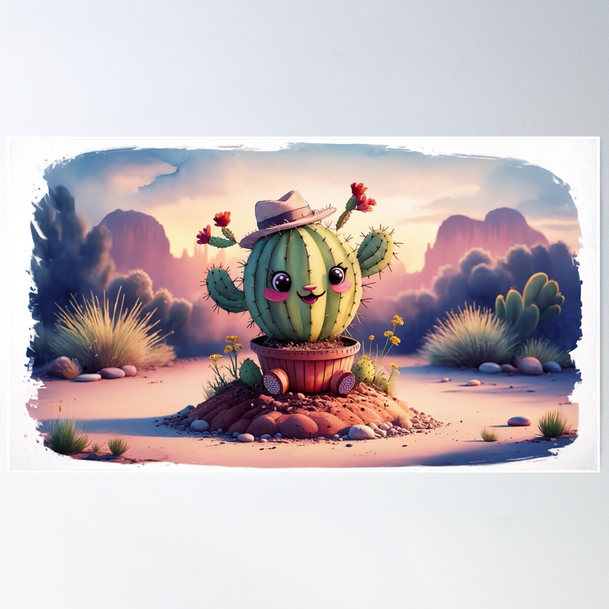 Cute Watercolor Cactus Poster Wall Art, Modern Wall Decor For Living ...