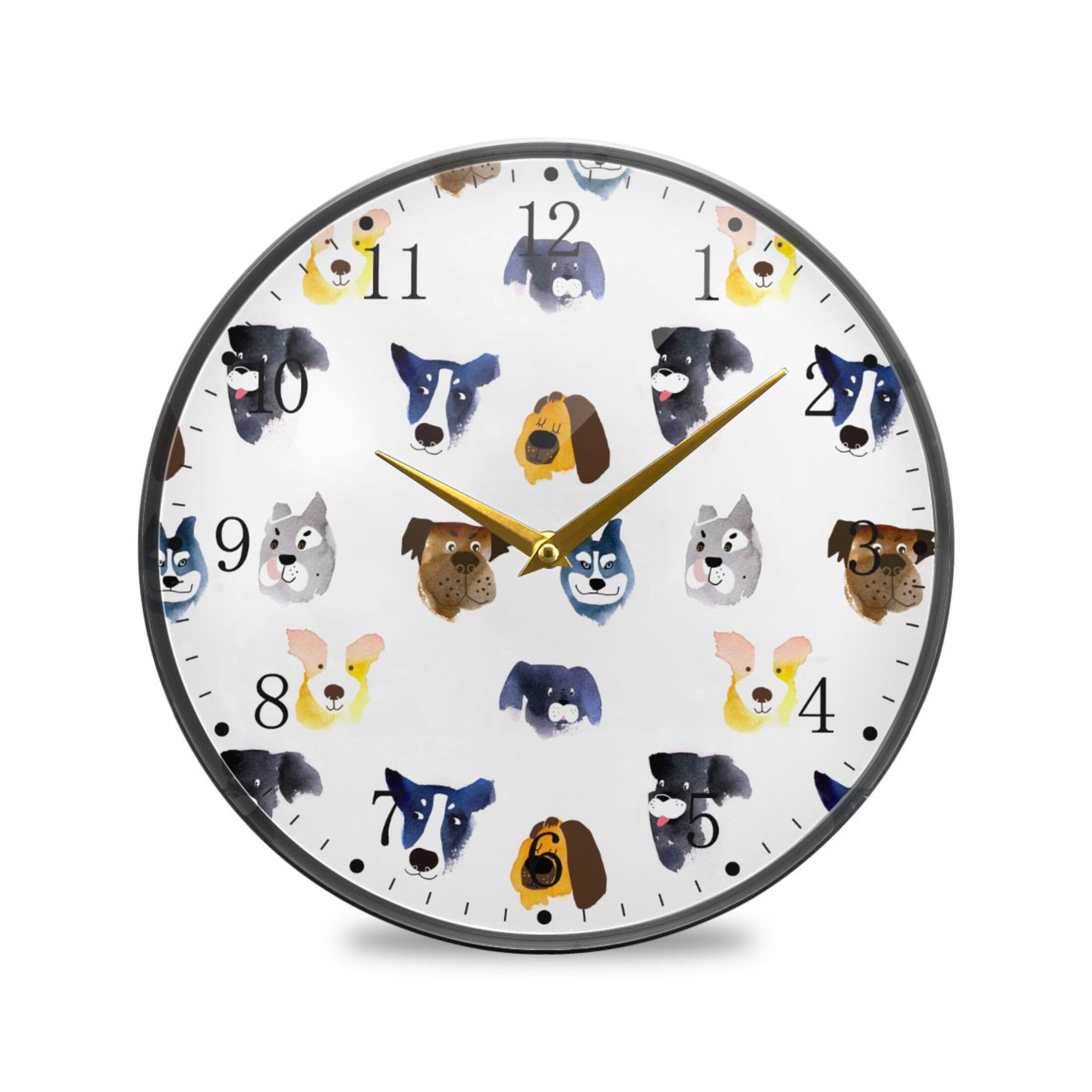 Cute Watercolor Dogs on White Acrylic Wall Clocks Quiet Round Clock ...