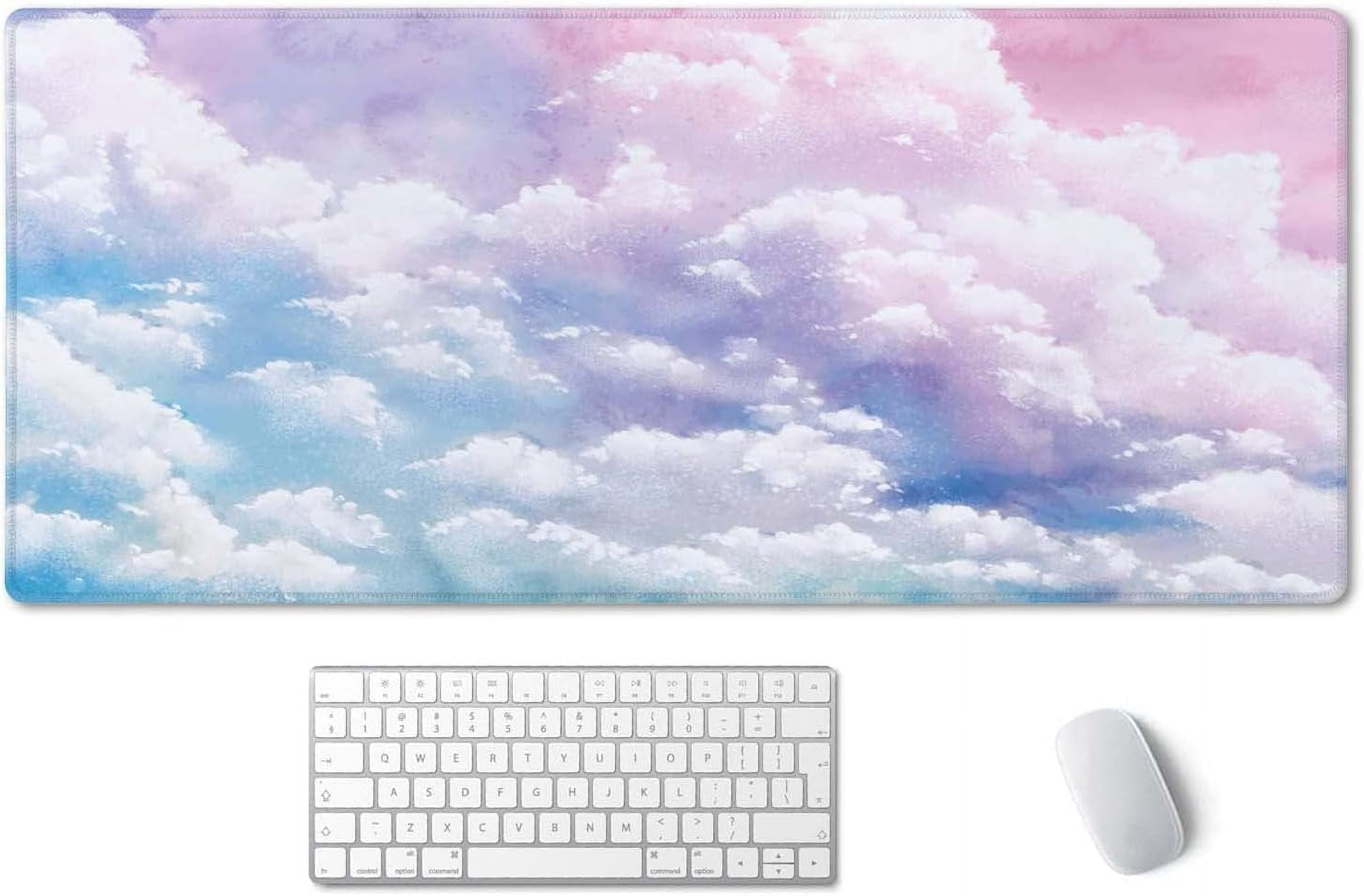 Cute Watercolor Pastel Sky Desk Mat, Cute Cloud Desk Mat, Cute Pink Sky ...