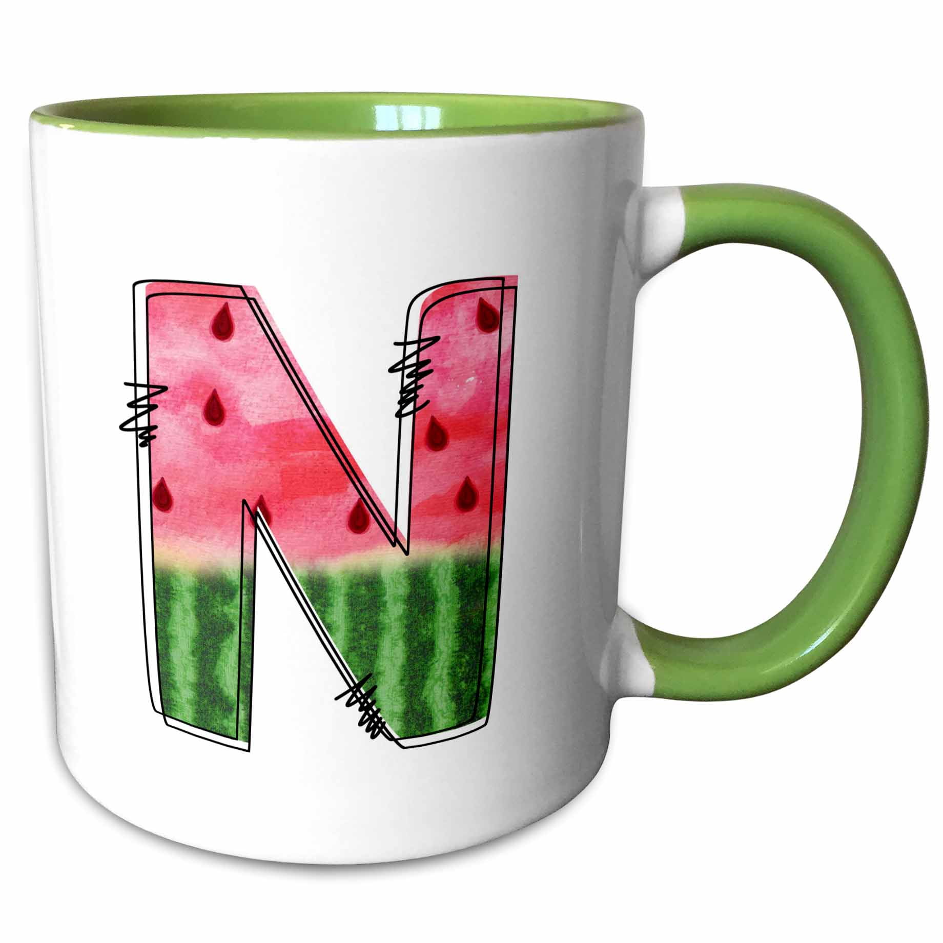 3drose, Cute Watermelon Monogram N, 11oz Two-tone Green Mug - Walmart.com