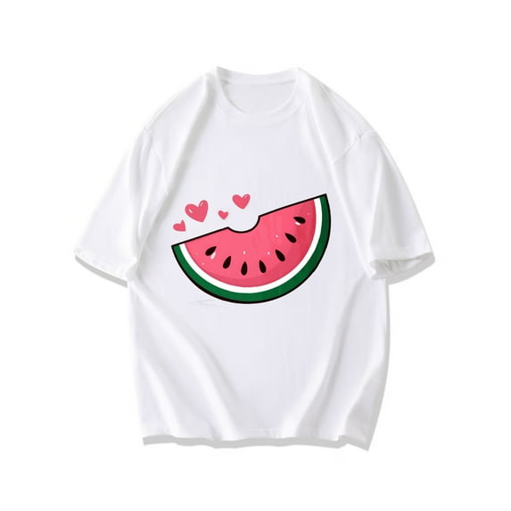 Cute Watermelon Slice T Shirt Black Summer Fruit Print For Casual Wear ...