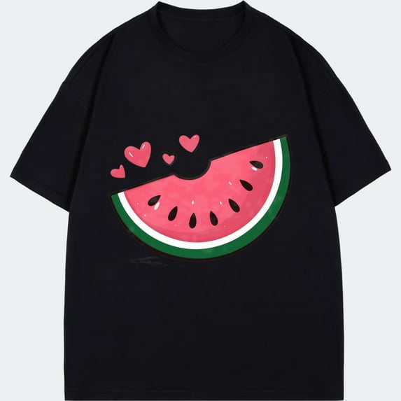 Cute Watermelon Slice T Shirt Black Summer Fruit Print For Casual Wear ...