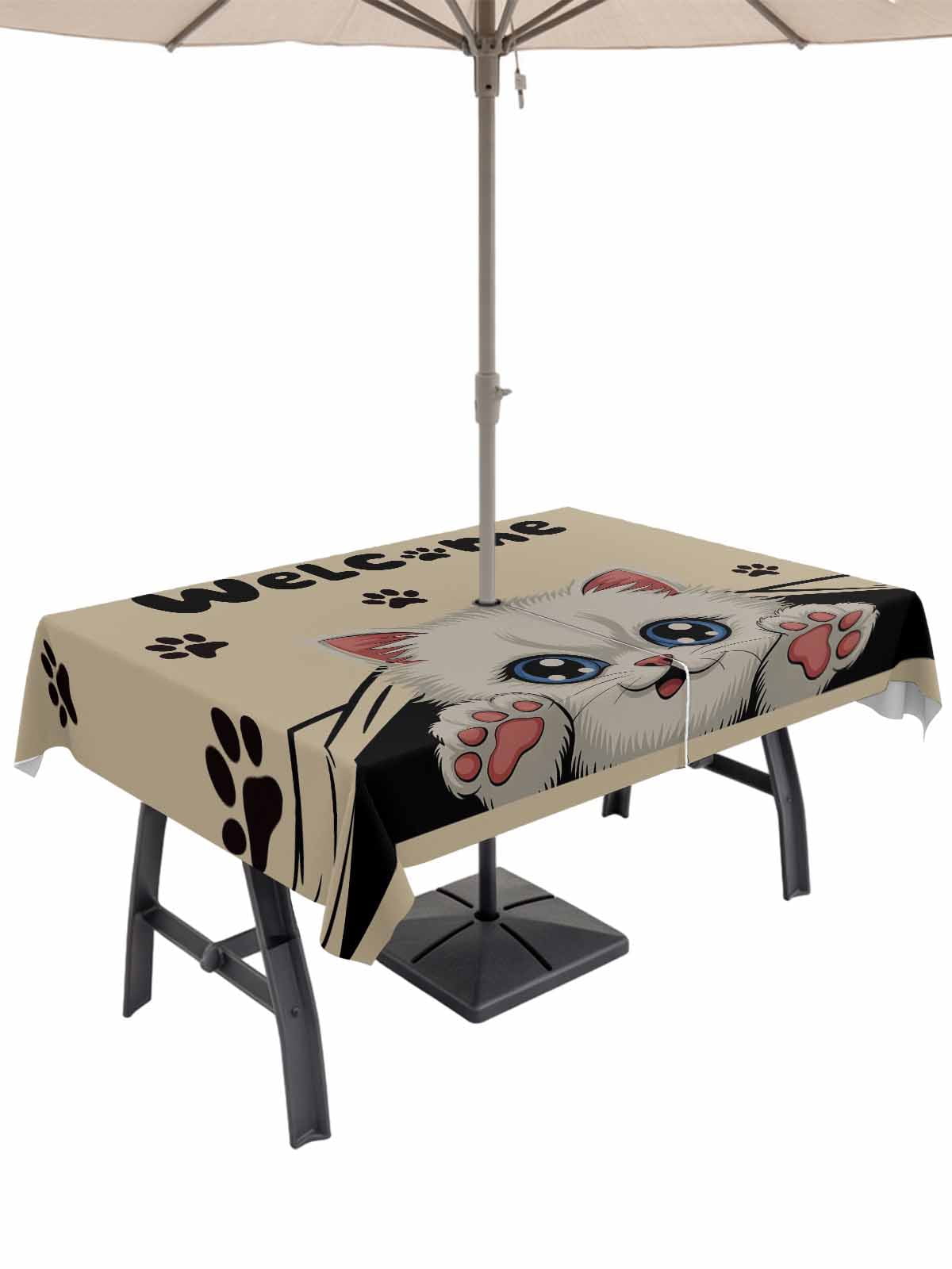 Cute Welcome Rectangle Outdoor Tablecloth with Umbrella Hole Cartoon ...