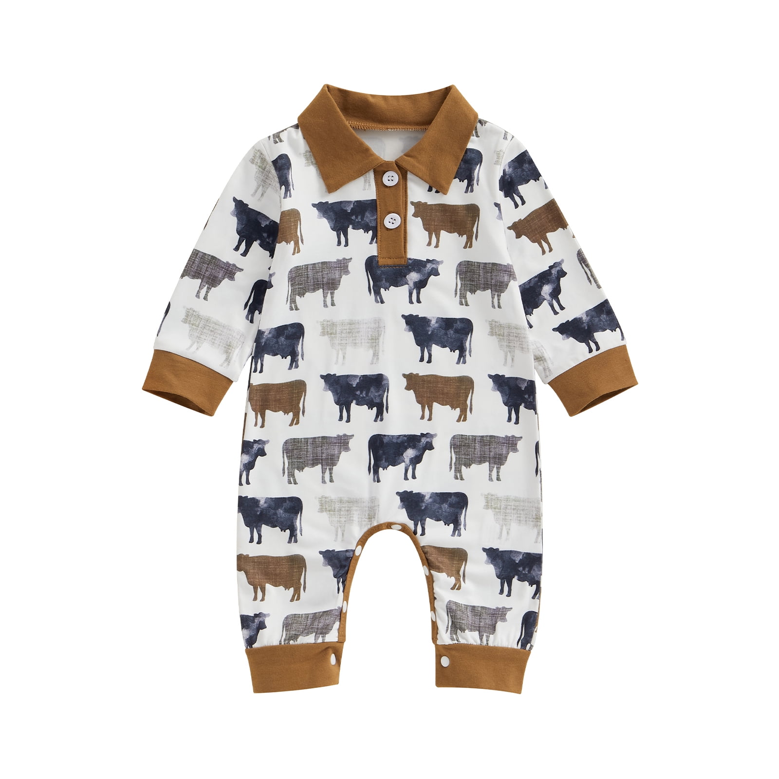 Cute Western Baby Boy Summer Clothes 3M 6M 9M 12M 18M Highland Cow Print Polo Romper Shorts ...