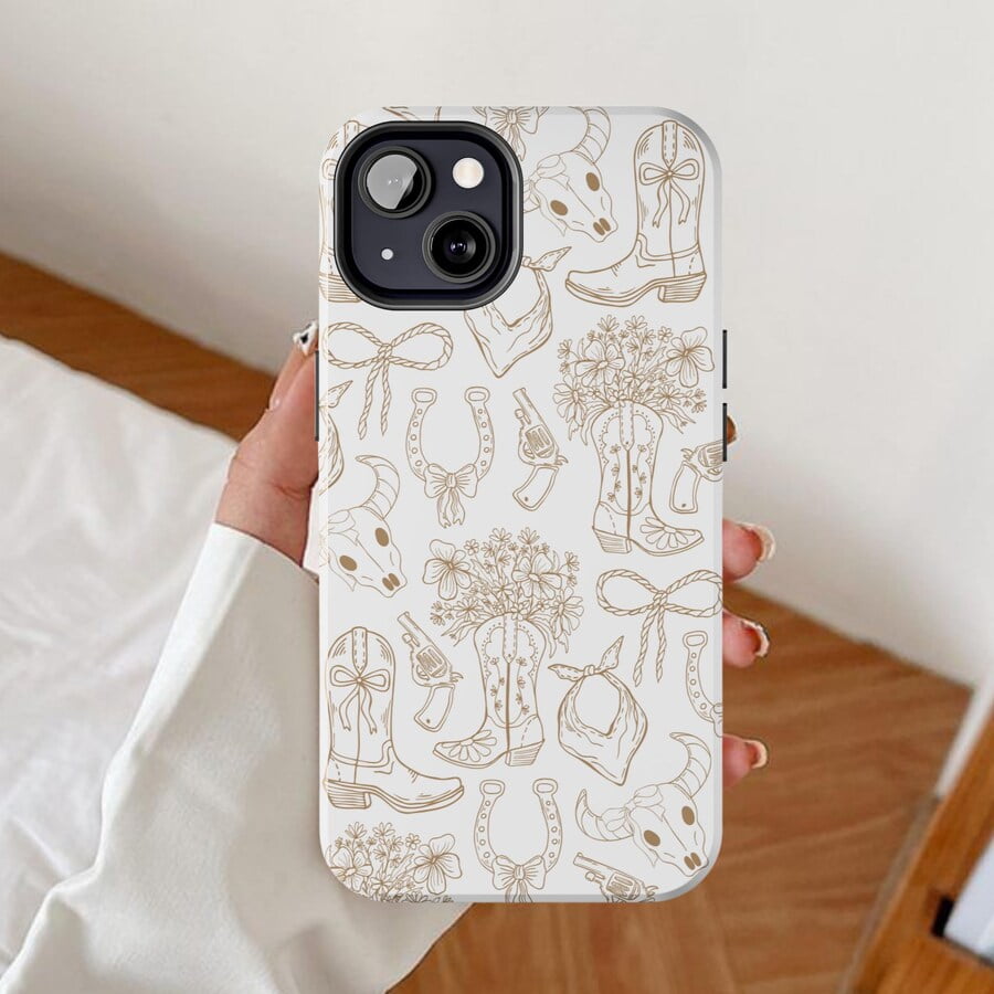 Cute Western Cowgirl Line Art Aesthetic Coquette Ribbon Bow Case 11 12 ...