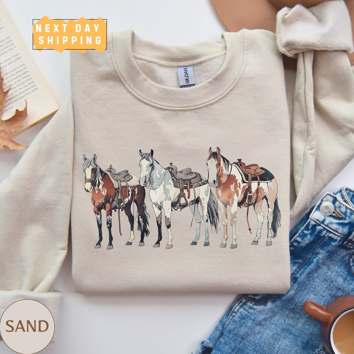 Cute Western Horses Sweatshirt, Popular Horse Sweater, Horse Lovers ...