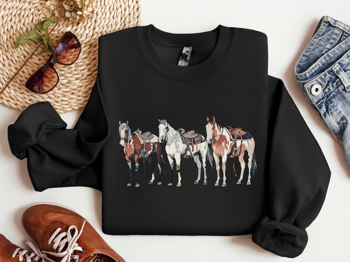 Cute Western Horses Sweatshirt, Popular Horse Sweatshirt, Horse Lovers ...