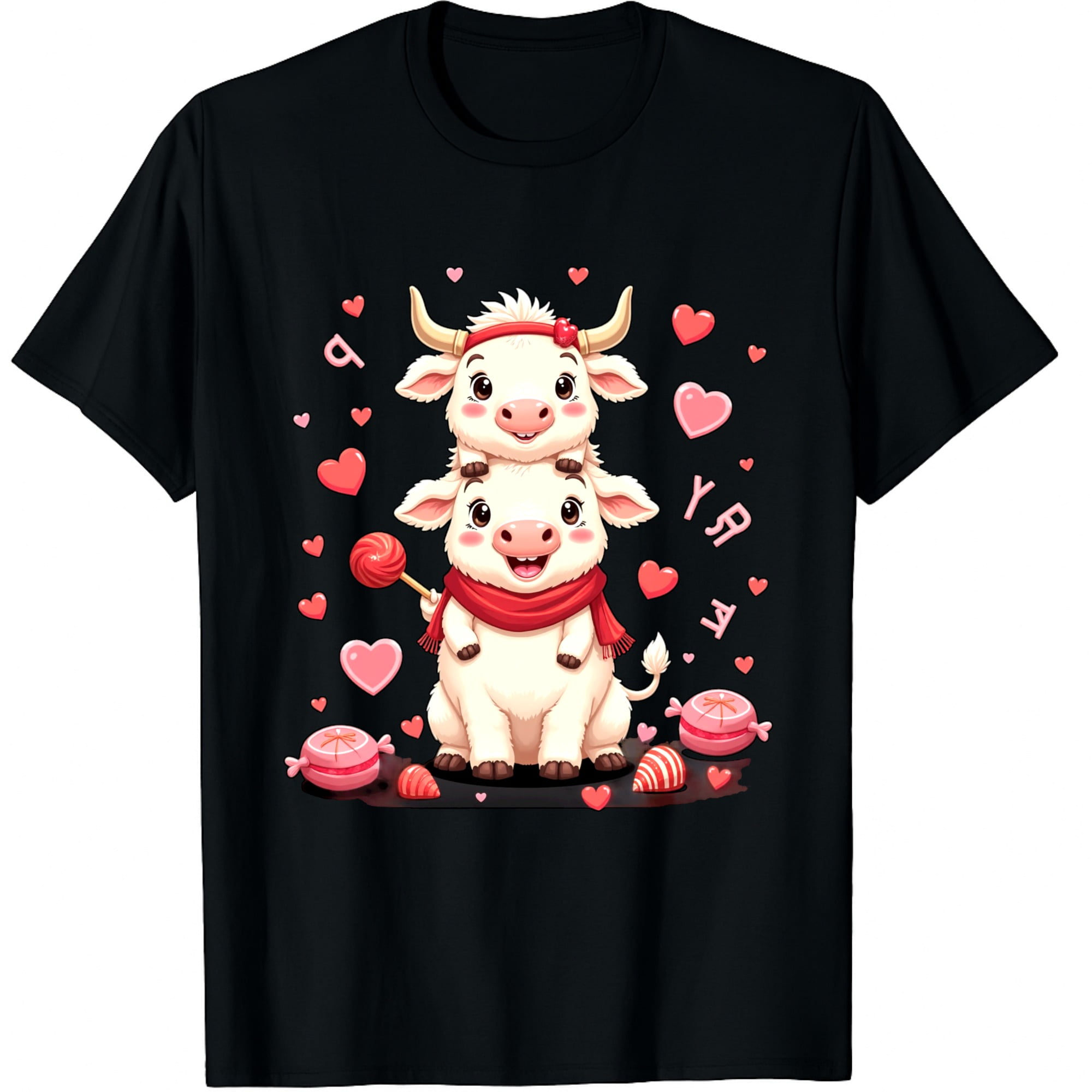 Cute Western Valentine Highland Cows with Hearts Graphic Crew Neck ...