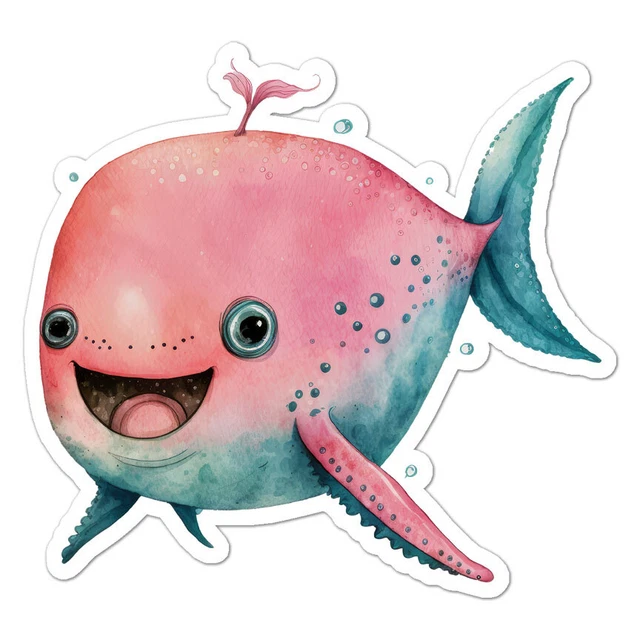 Cute Whale Fish Sticker Indoor Outdoor Phone Decal Water Bottle ...