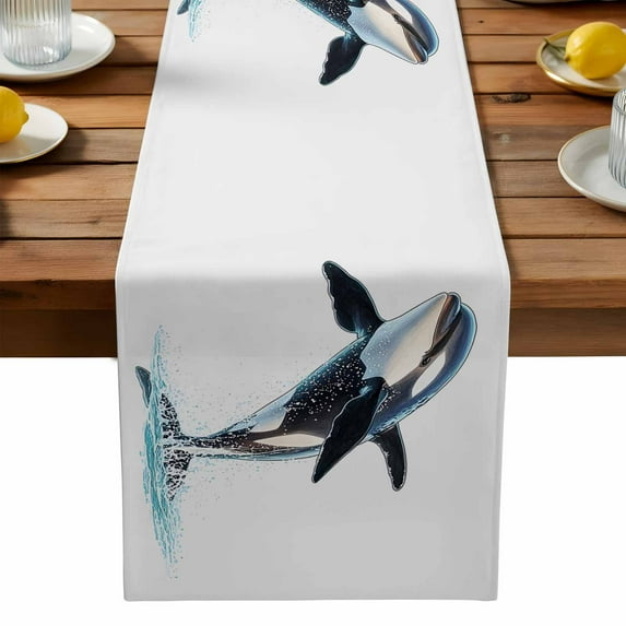 Cute Whale Table Runner, Watercolor Killer Whale Kitchen Table Runners ...
