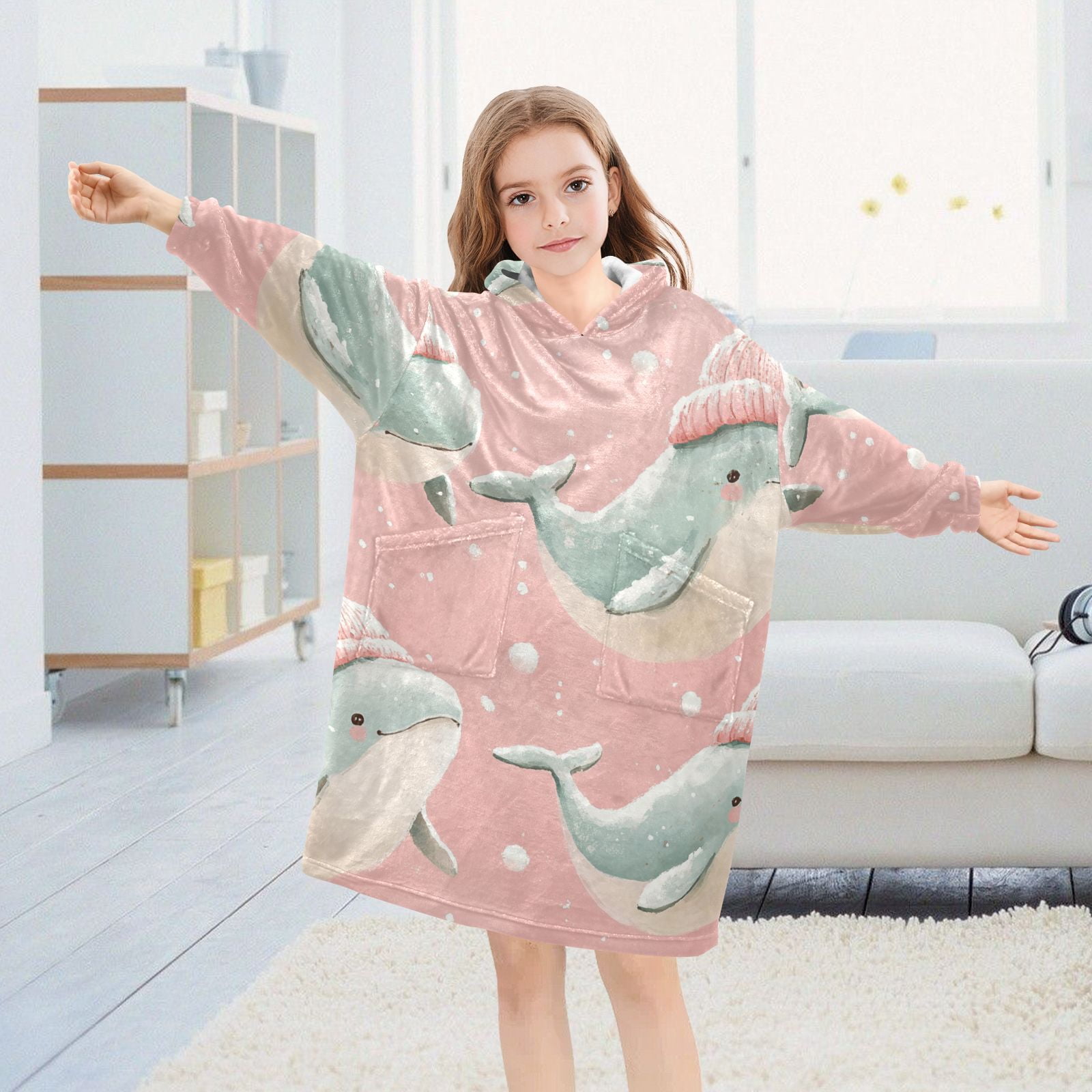 Cute Whales Oversized Wearable Blanket Hoodie Sweatshirt Flannel for ...