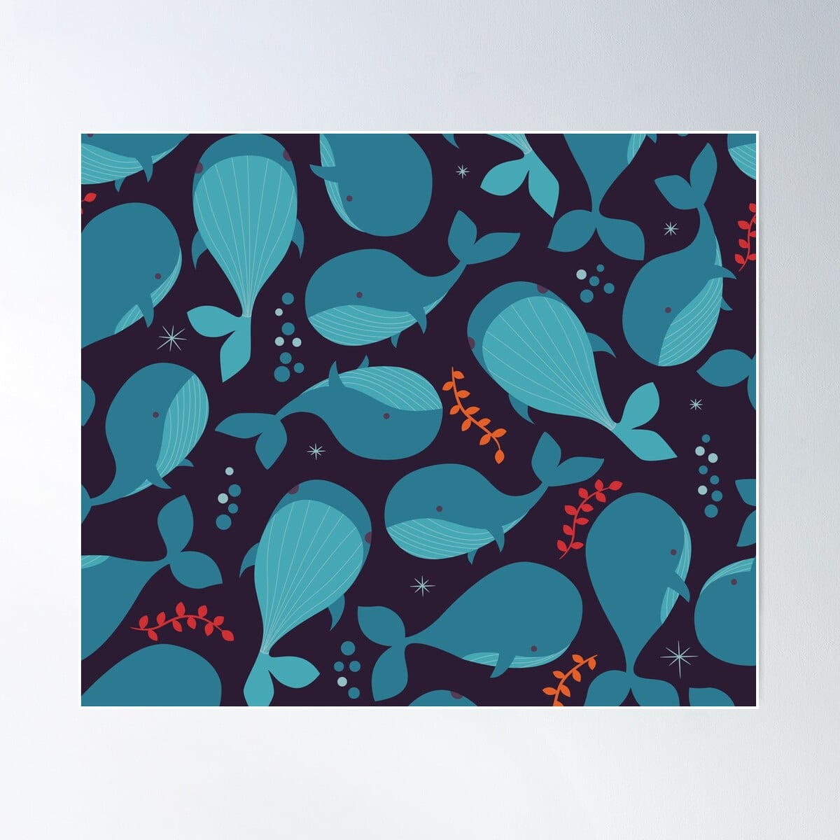 Cute Whales Pattern Poster Wall Art, Modern Wall Decor For Living Room ...