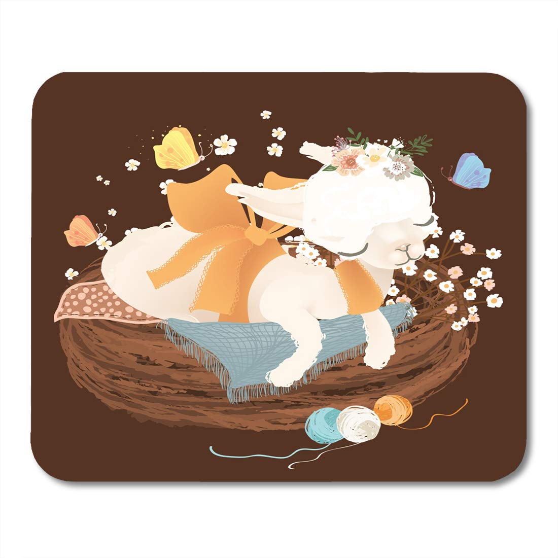 Cute White Baby Llama Alpaca Dreaming Sleeping in Rustic Basket with ...