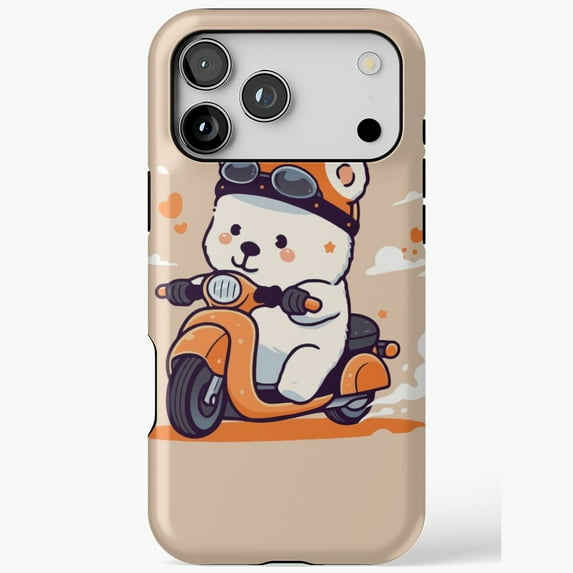 Cute White Bear Riding Motorcycle Protective and Compatible iPhone 11 ...
