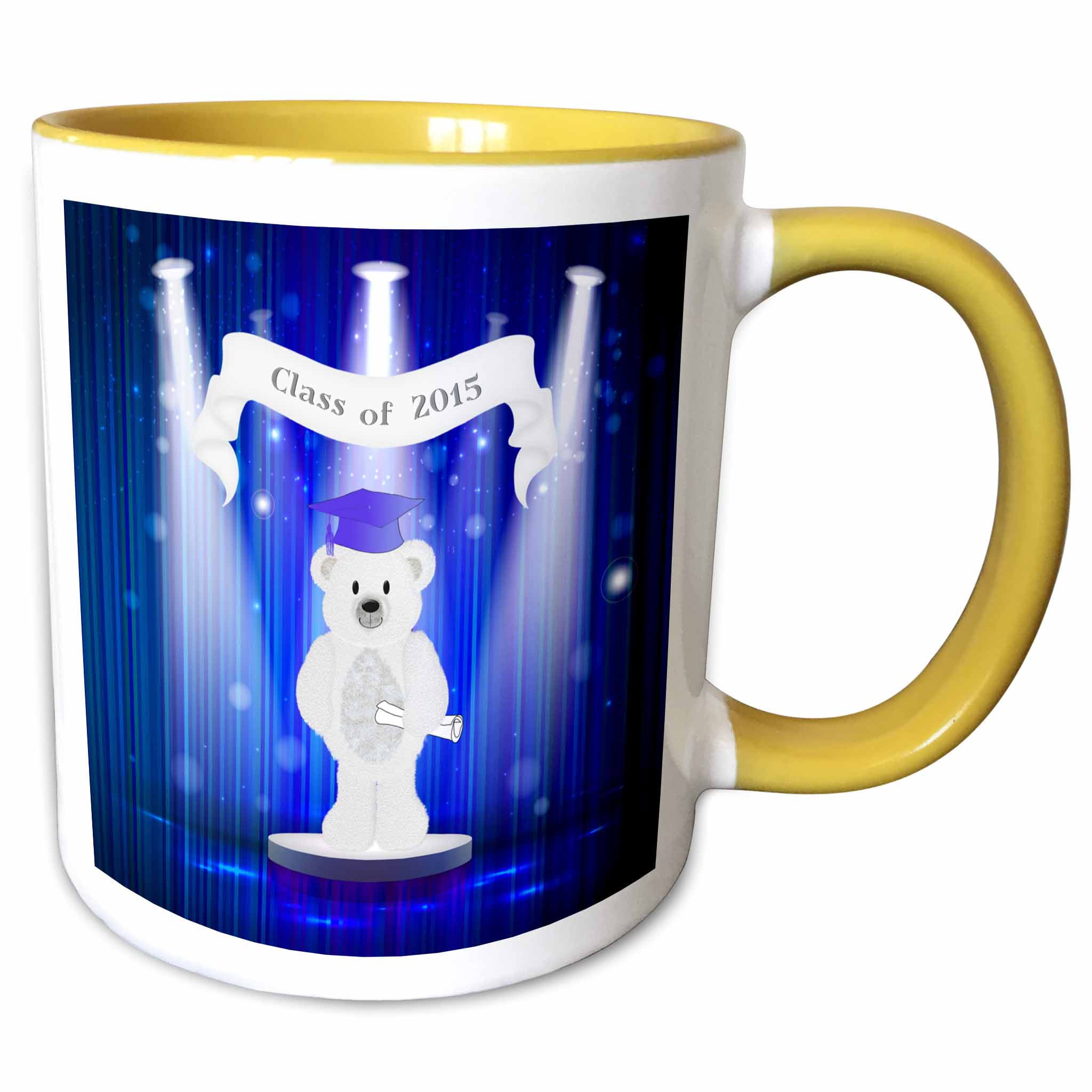 Cute White Bear, Spotlight, Cap and Diploma, Class of 2015, Purple 15oz ...