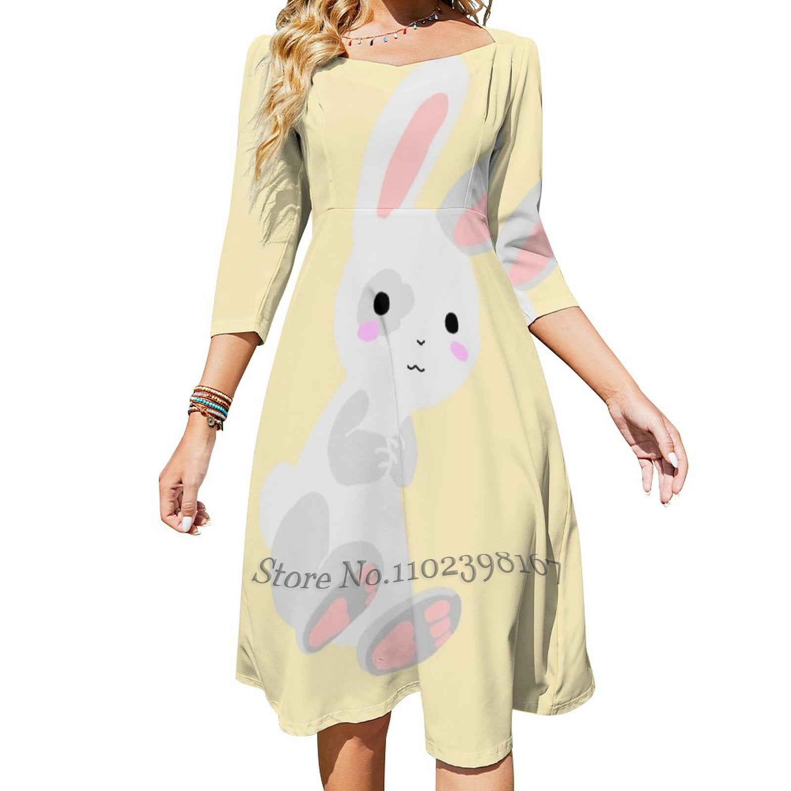 Cute White Bunny Evening Party Dresses Midi Sexy Dress Female Sweet One ...