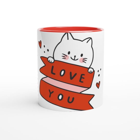 Cute White C1At 'Loves U' 11oz Ceramic Mug Colorful Inside Perfect Gift ...