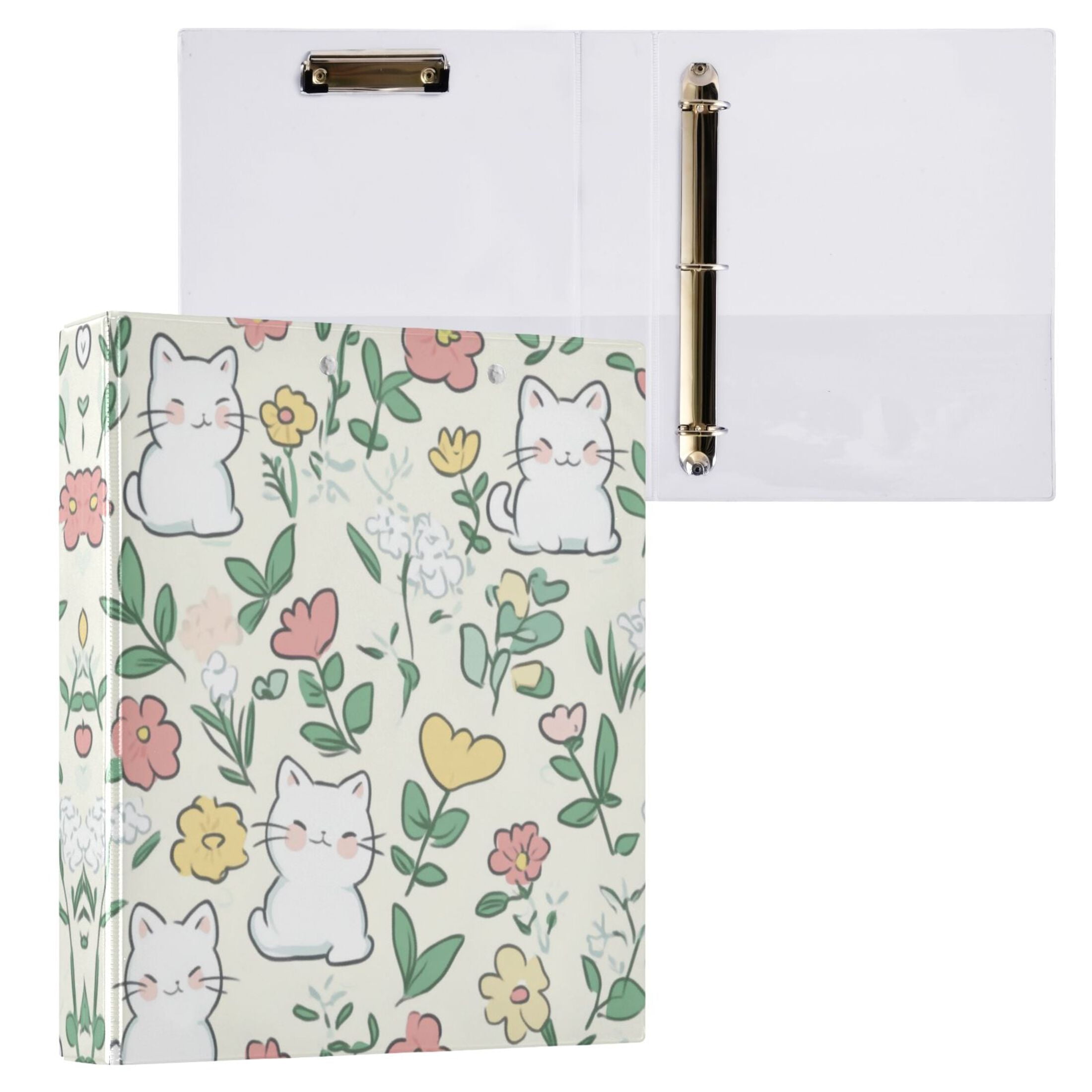 Cute White Cat Pattern 3 Ring Hardcover Binders 1.5in Round Rings for ...