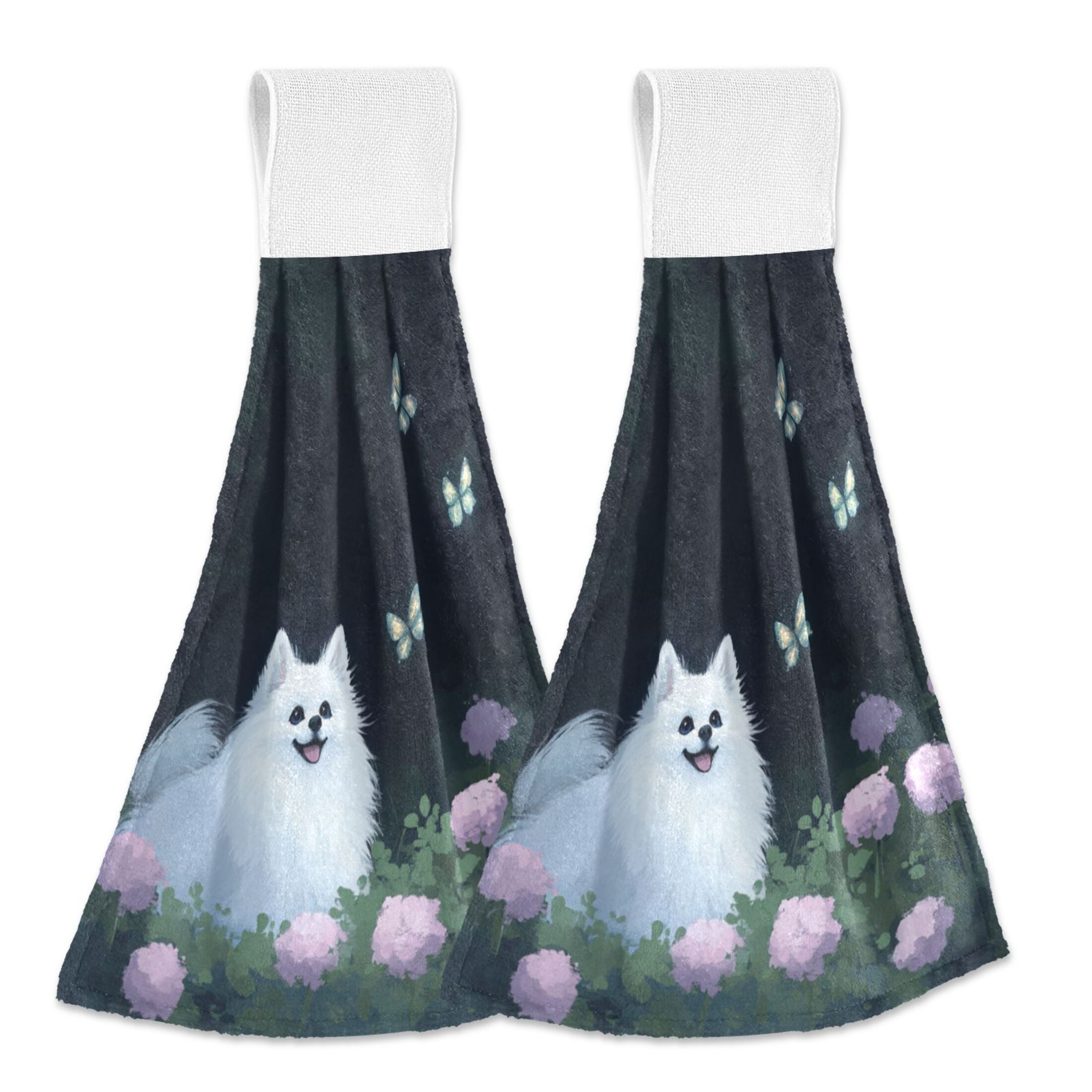 Cute White Dog Hand Towels 2 Pack Quick Drying Home Storage Kitchen ...