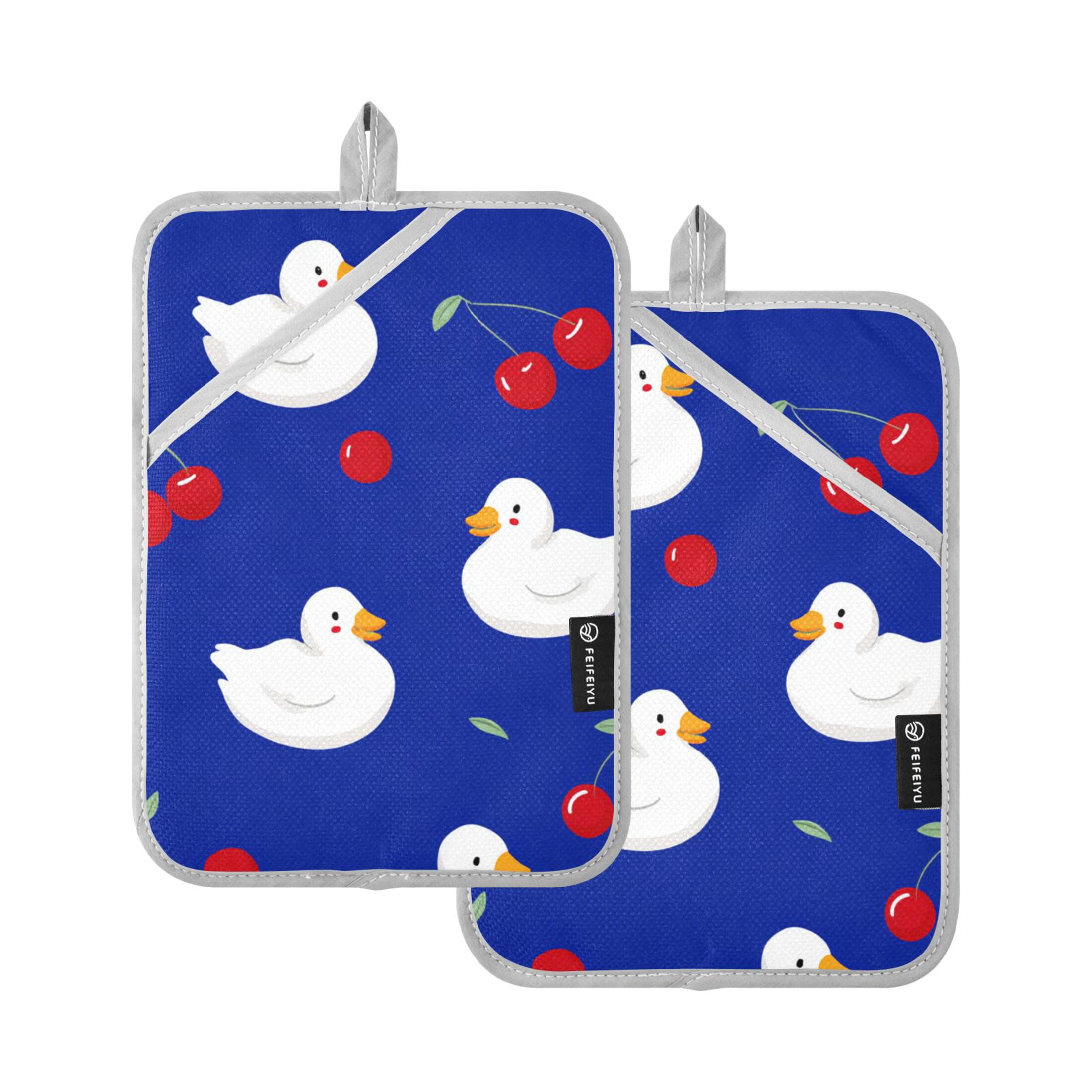 Cute White Ducks with Cerries Pot Holder Heat Resistant Mat Oven Hot ...
