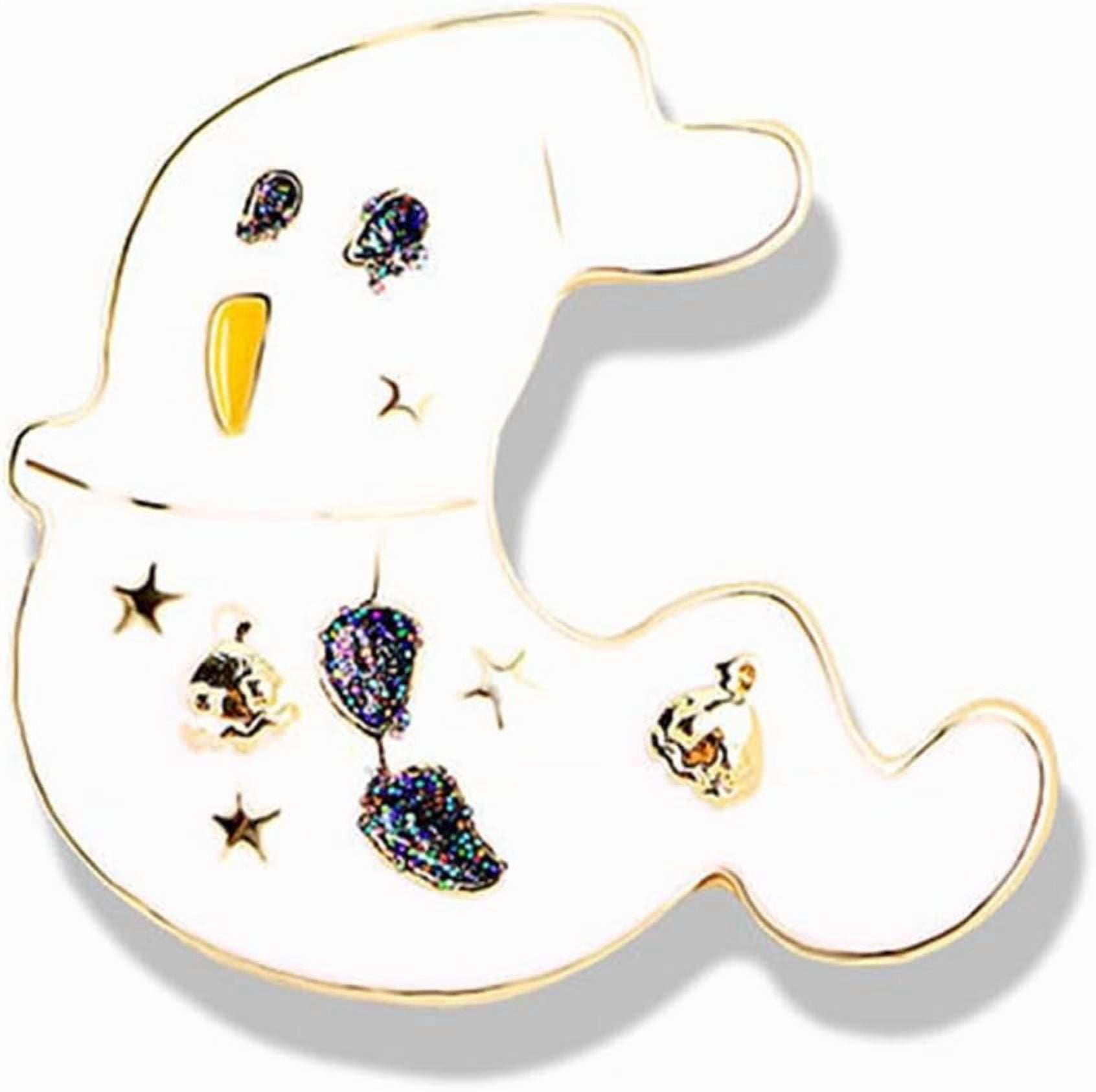 Cute White Ghost Brooch Pin for Women Men Unisex Gold-Toned Enamel ...