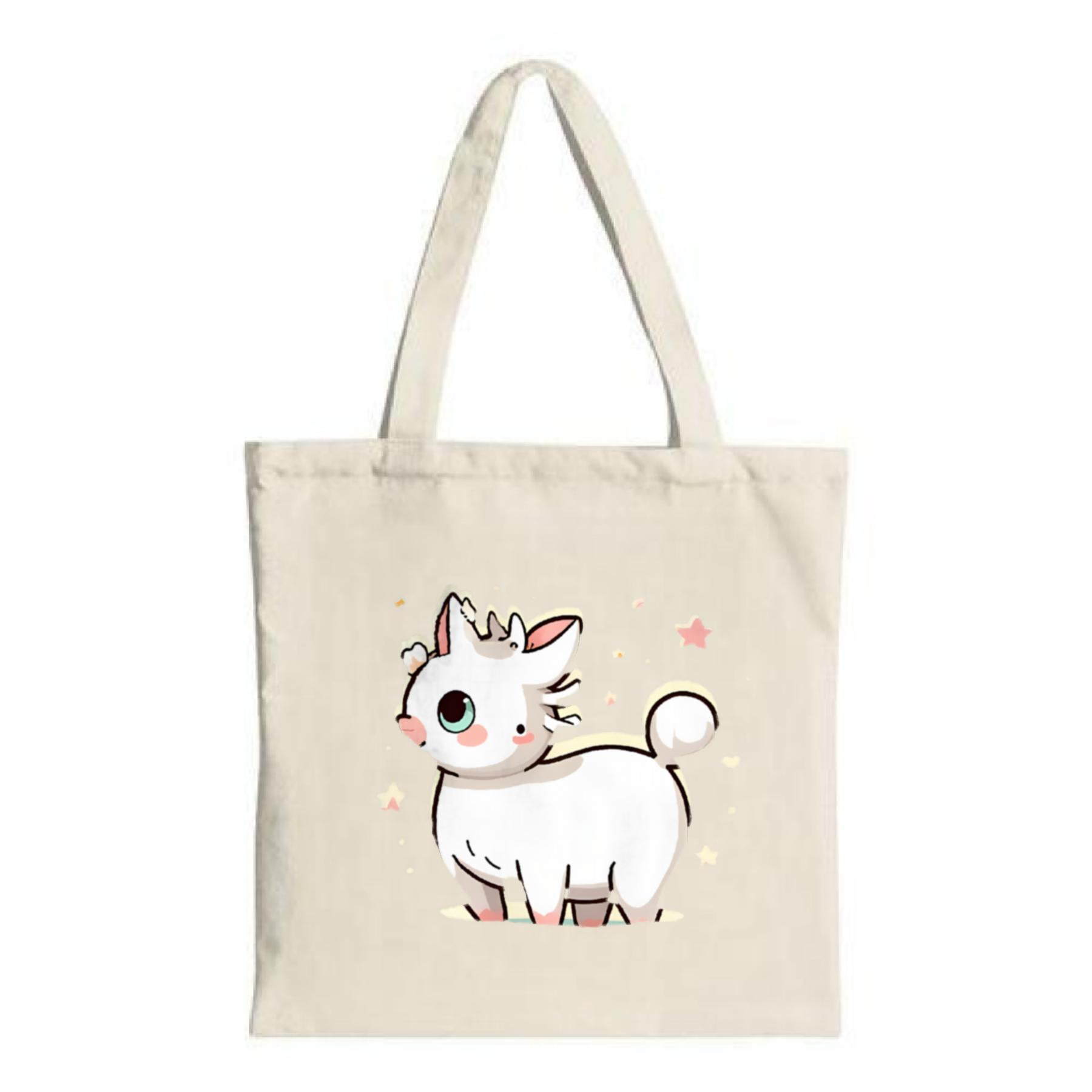 Cute White Goat Tote Bag - Whimsical Design with Expressive Eyes Fluffy ...