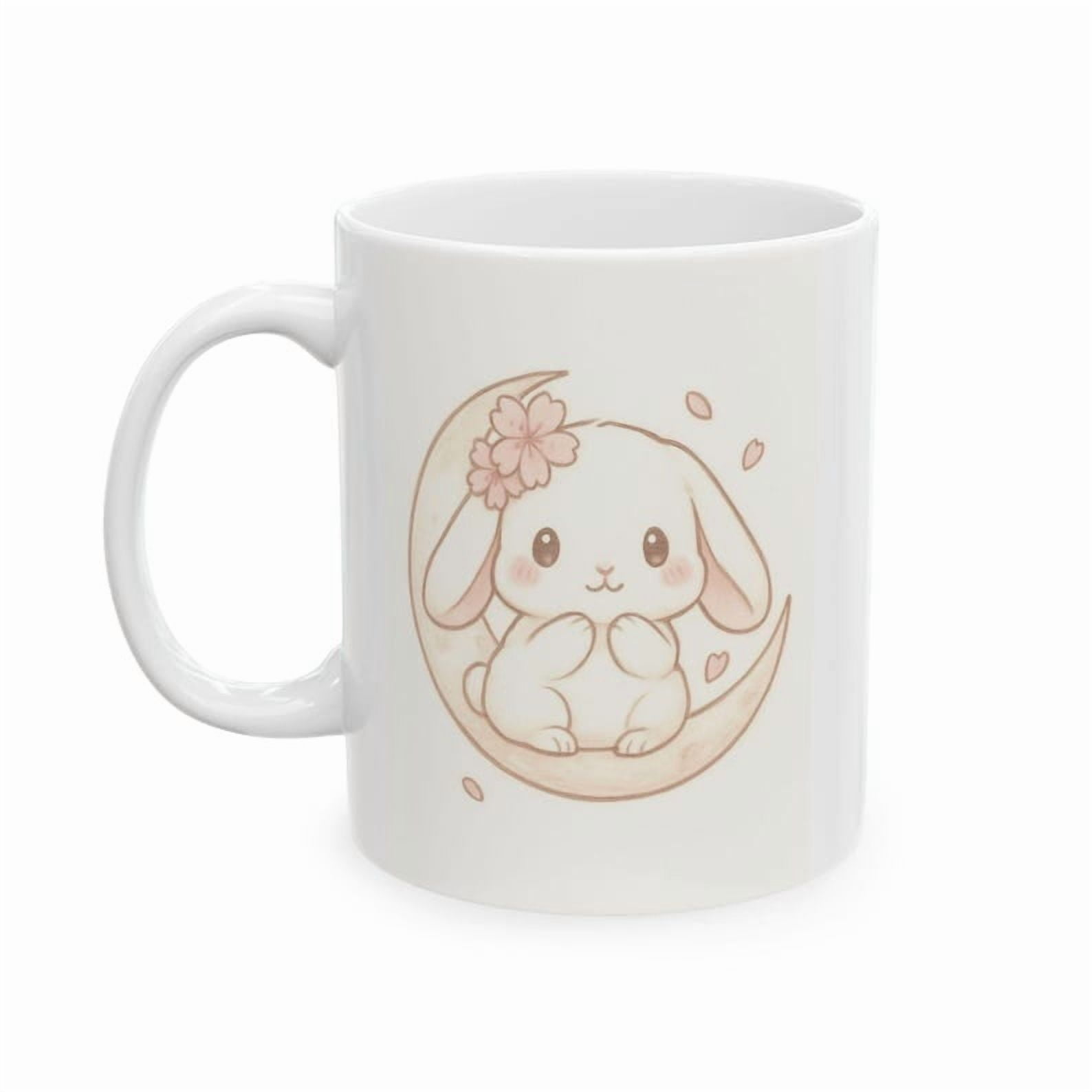 Cute White Lop Sakura C1herry BS1om Moon Bunny Rabbit KawaI1I Ceramic ...